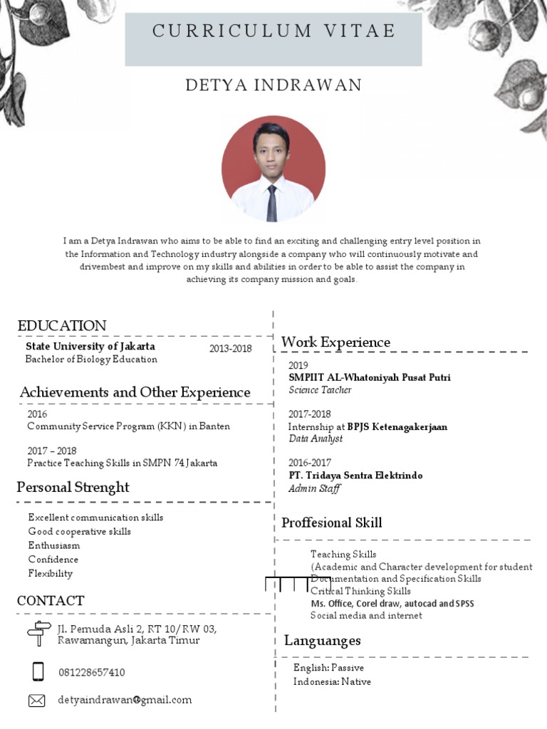 Curriculum Vitae: Detya Indrawan | PDF | Cognition | Behavior Modification