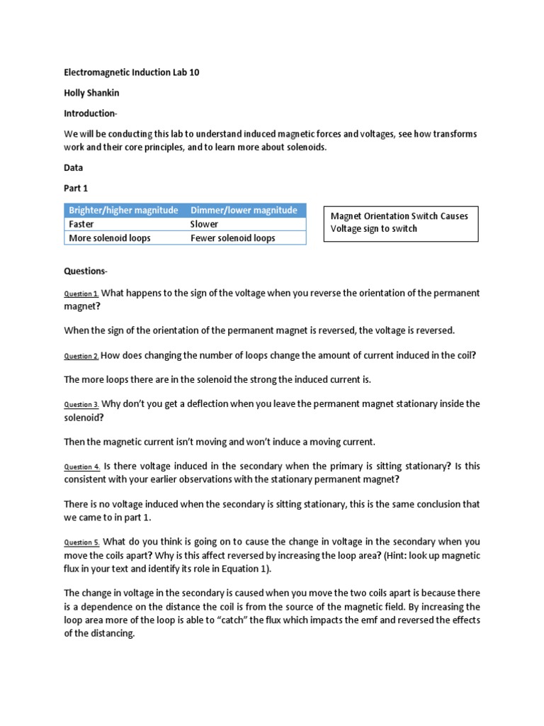 Electromagnetic Induction Lab Guide | PDF | Electromagnetic Induction ...