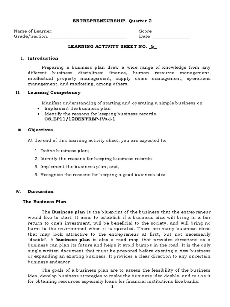LAS 5 Entrep Quarter 4 | PDF | Entrepreneurship | Business