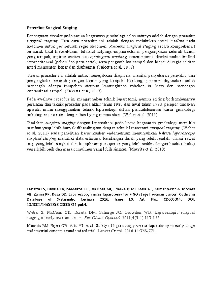 Prosedur Surgical Staging dalam Penanganan Kanker Ginekologi: Perbandingan Teknik Laparoskopi ...