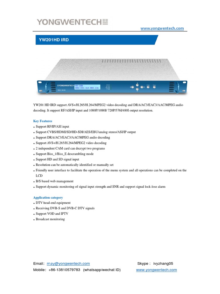 Headend Digital Broadcast Equipment YW201HD IRD Receiver Decoder | PDF ...