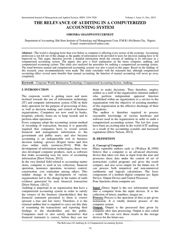 The Relevance of Auditing in A Computerized Accounting System | PDF ...