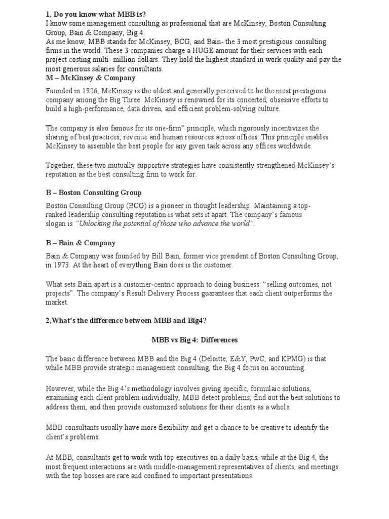 M - Mckinsey & Company: MBB Vs Big 4: Differences | PDF | Mc Kinsey ...