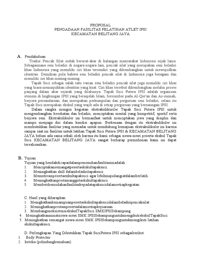 Contoh Proposal Permohonan Alat Silat | PDF