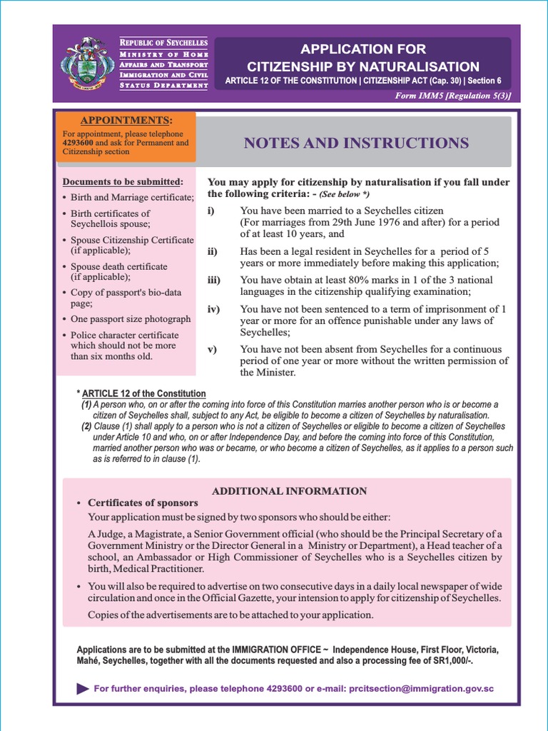 Notes and Instructions: Application For Citizenship by Naturalisation ...