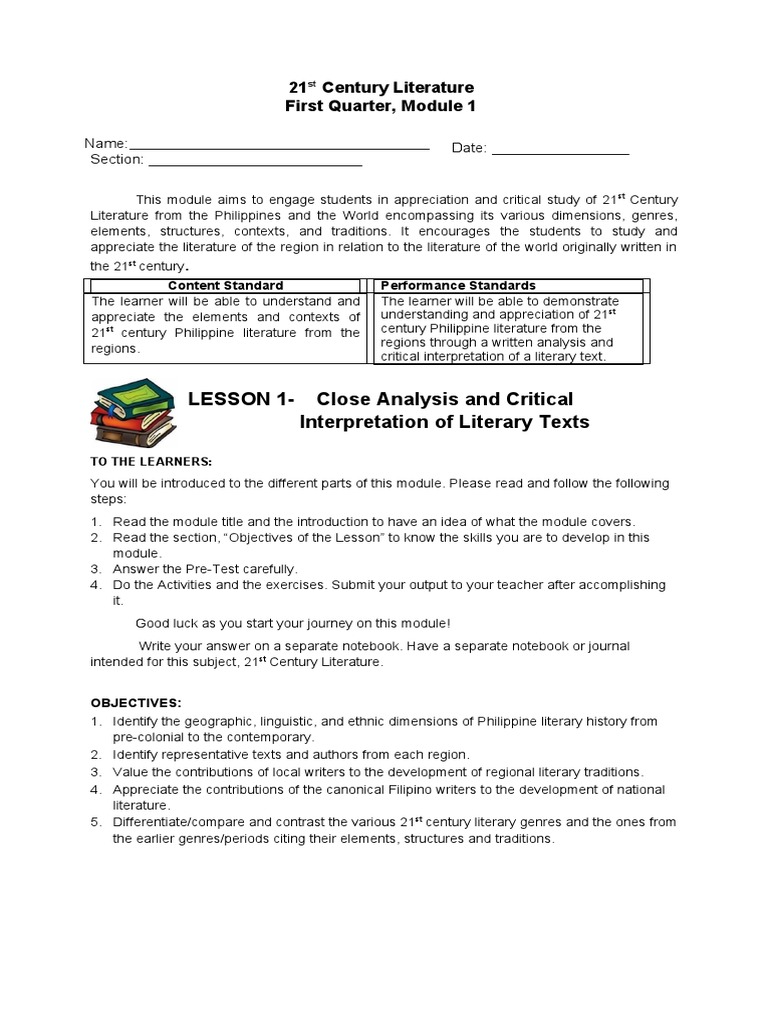 LESSON 1-Close Analysis and Critical Interpretation of Literary Texts ...
