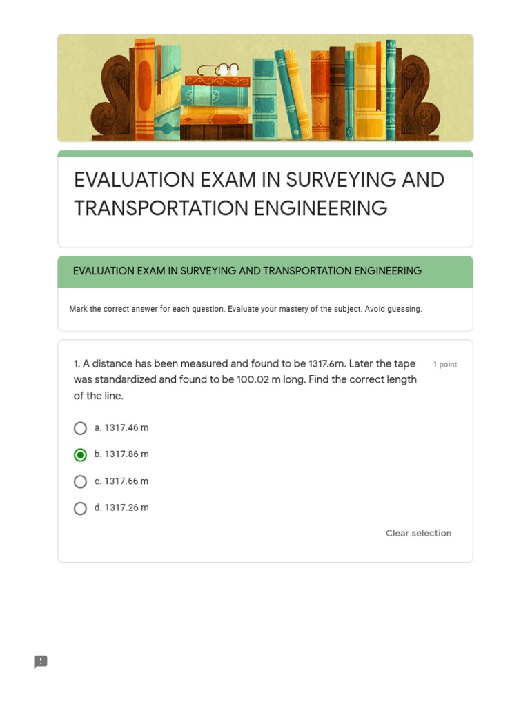 Evaluation Exam in Surveying and Transportation Engineering | PDF ...