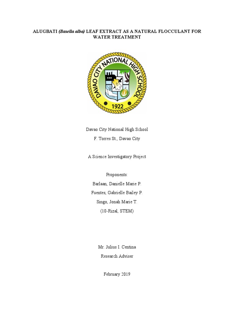 ALUGBATI (Basella Alba) LEAF EXTRACT AS A NATURAL FLOCCULANT FOR WATER ...