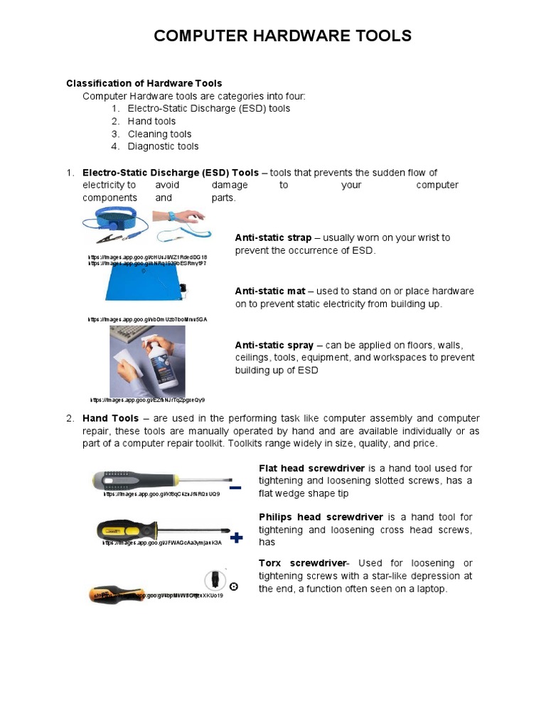 Computer Hardware Tools | PDF | Screw | Electrostatic Discharge