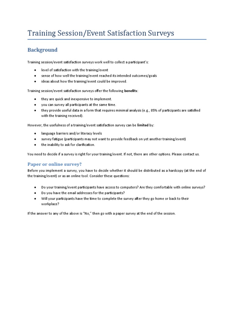 Training Event SatisfactionSurvey | Download Free PDF | Learning ...
