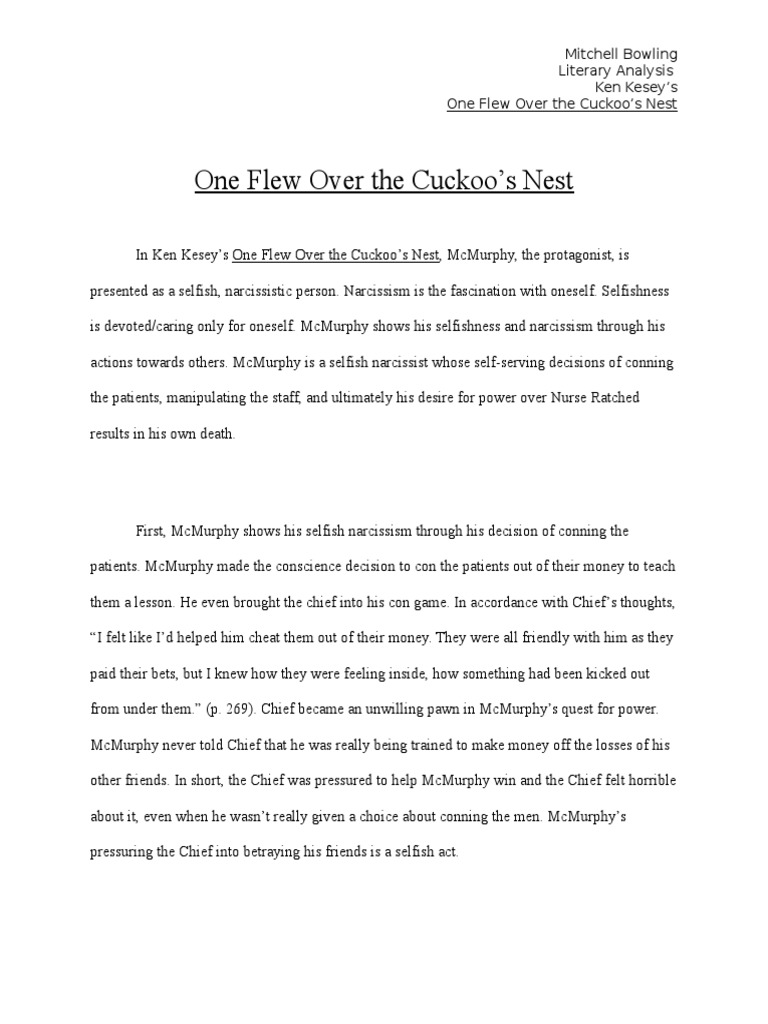 One Flew Over The Cuckoo's Nest Literary Analyis | PDF