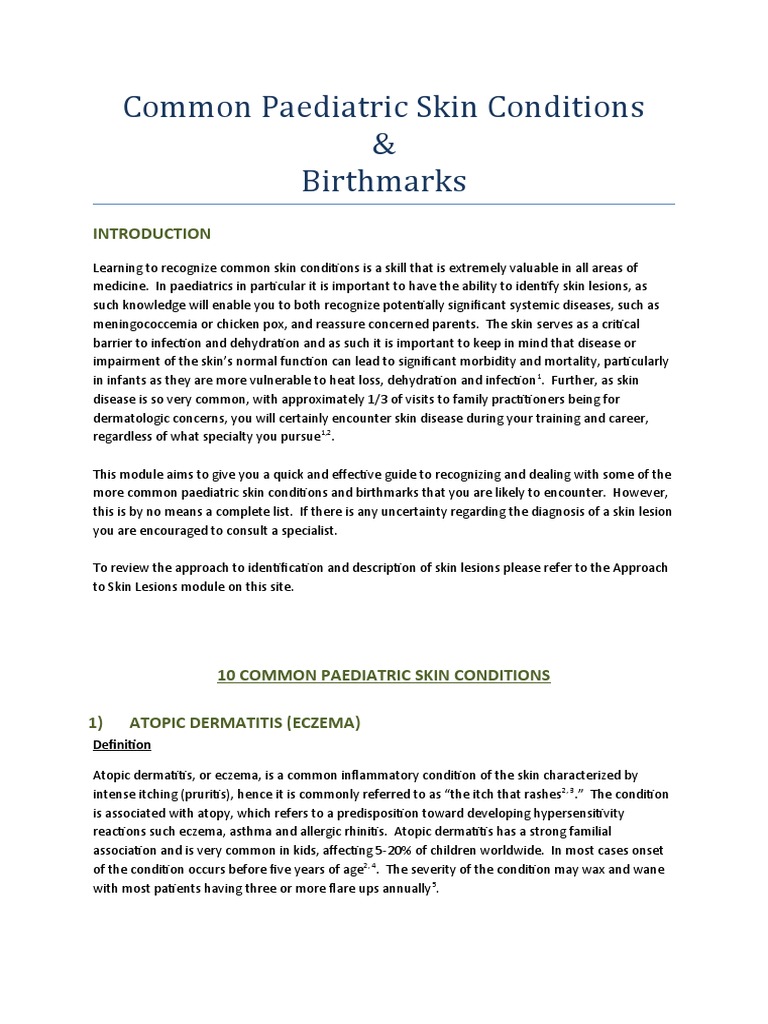 Common Paediatric Skin Conditions & Birthmarks | PDF | Dermatitis ...