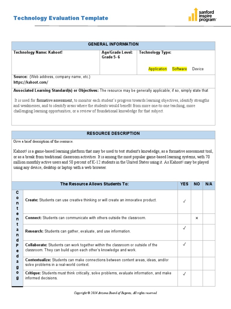 Technology Evaluation Template: General Information | PDF | Behavior ...