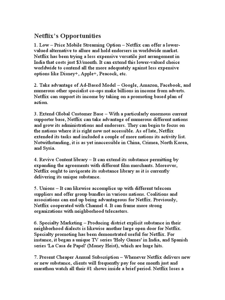 Netflix's Opportunities | PDF | Netflix | Streaming Media