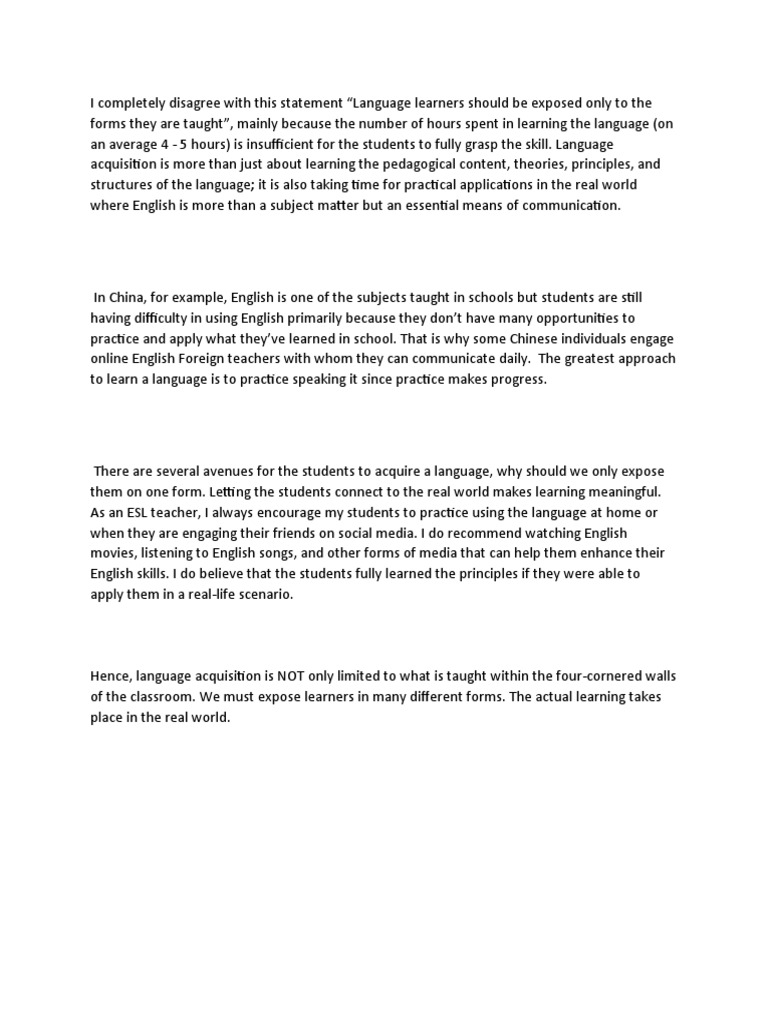 Language Learners Should Be Exposed Only To The Forms They Are Taught ...