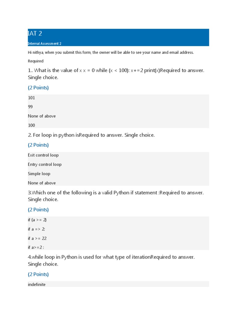 IAT 2 Internal Assessment Practice Test | PDF | Control Flow | Computing
