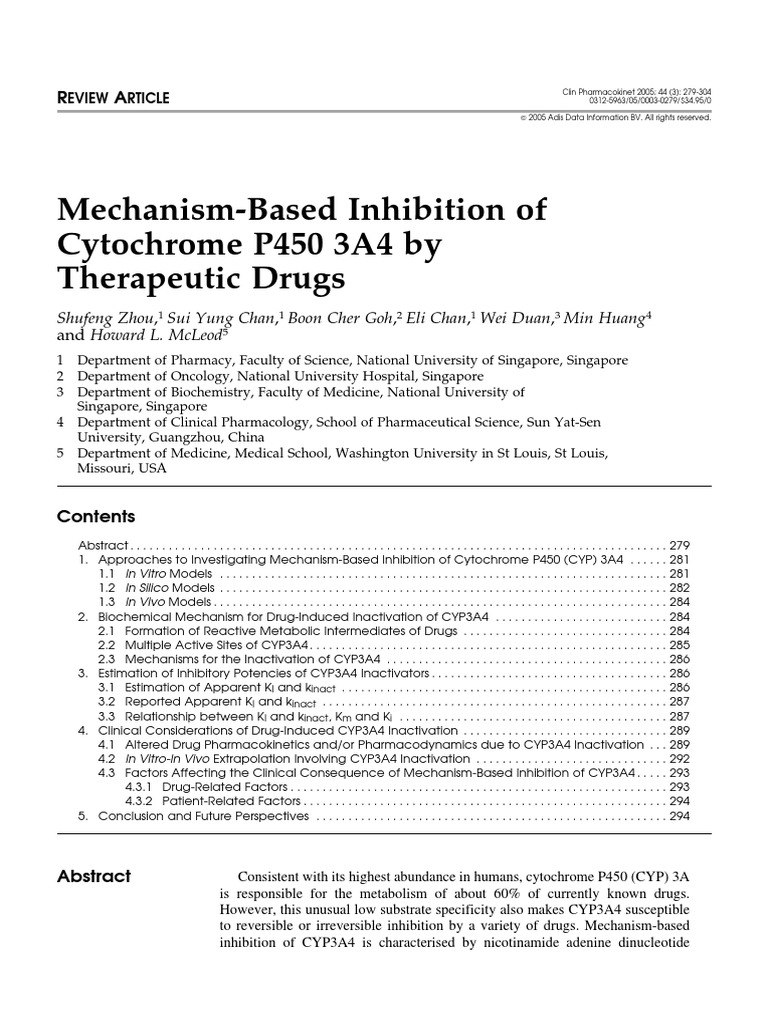 Mechanism-Based Inhibition of Cytochrome P450 3A4 by Therapeutic Drugs ...