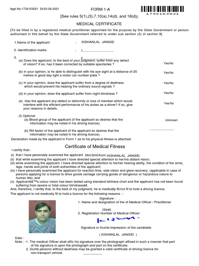 Form 1-A Medical Certificate 1 | PDF | Driver's License
