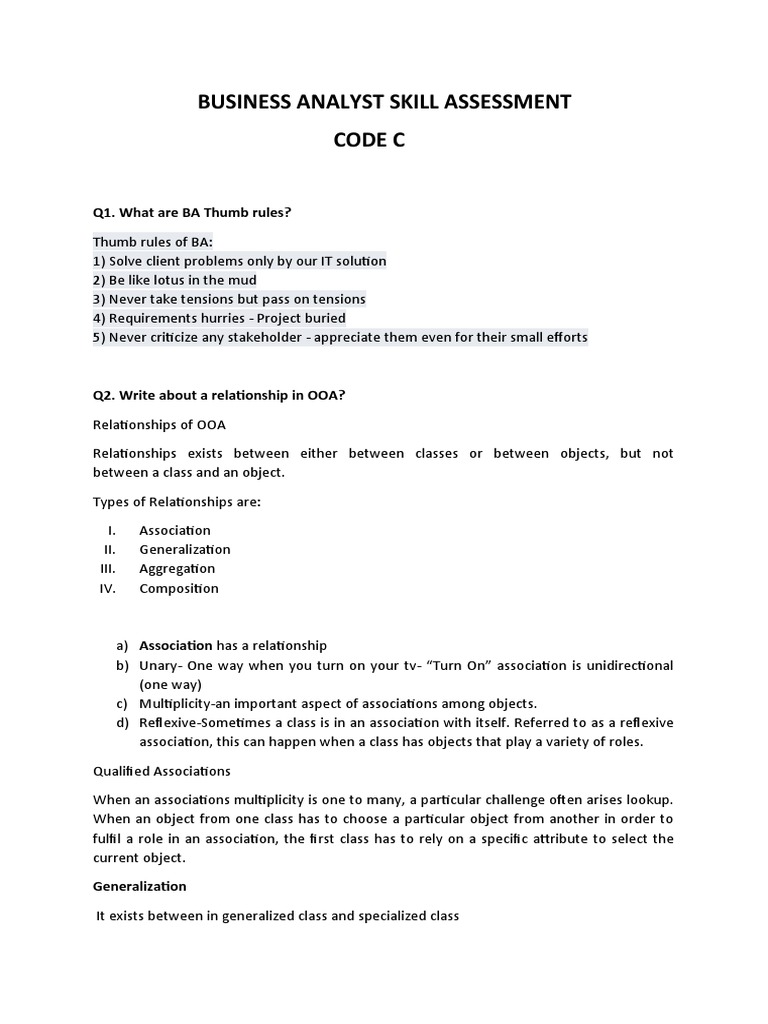 Business Analyst Skills Assessment Guide | PDF | Financial Transaction ...