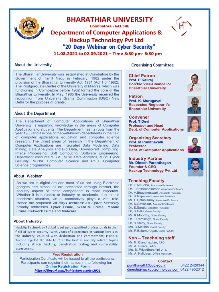 Bharathiar University: Department of Computer Applications & Hackup ...