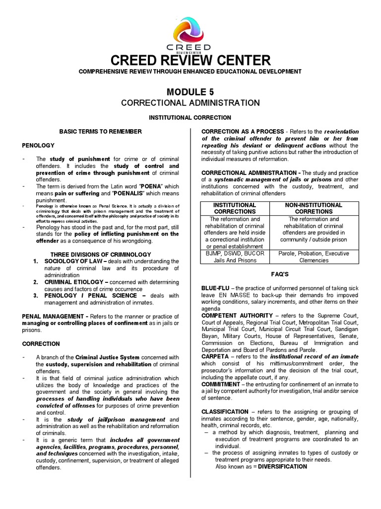 Creed Review Center: Correctional Administration | PDF | Prison | Parole