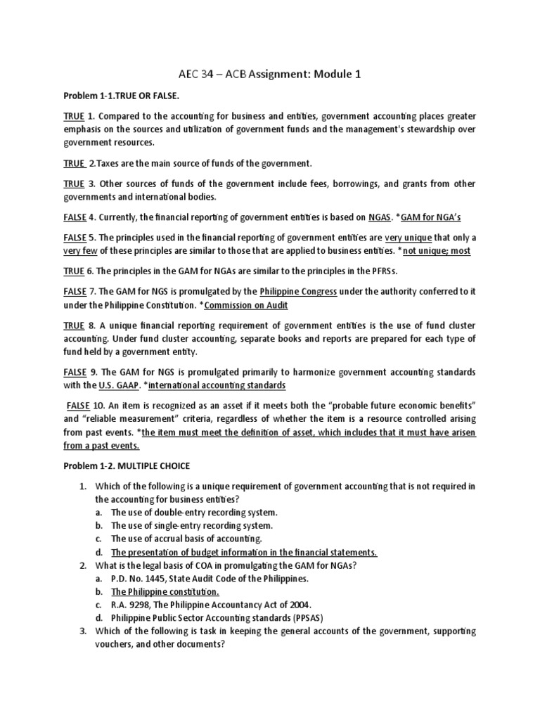 AEC 34 - ACB Assignment: Module 1: Problem 1-1.TRUE OR FALSE | PDF ...