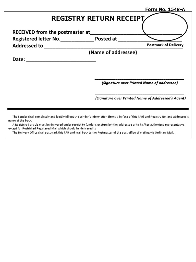 Registered Post Receipt