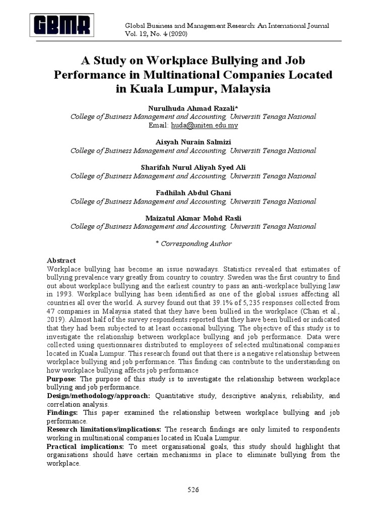 A Study On Workplace Bullying and Job | PDF | Workplace Bullying | Bullying