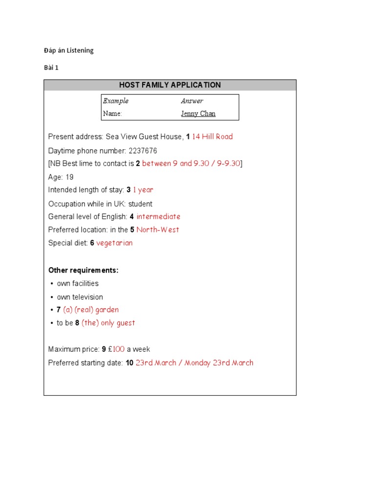 Host Family Application: Example Answer | PDF