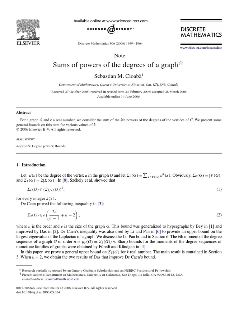 Sums of Powers of The Degrees of A Graph | PDF | Vertex (Graph Theory) | Theoretical Computer ...