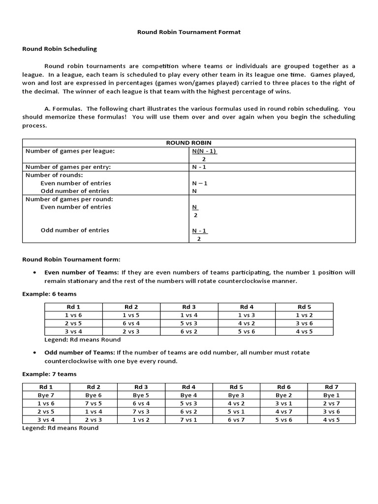 Round Robin Tournament Scheduling Guide | PDF | Tournament | Sports