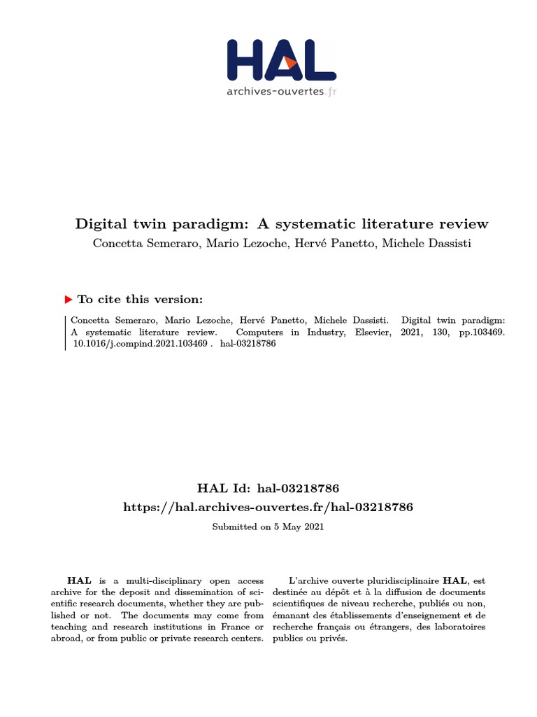 Digital Twin Paradigm: A Systematic Literature Review: Concetta ...