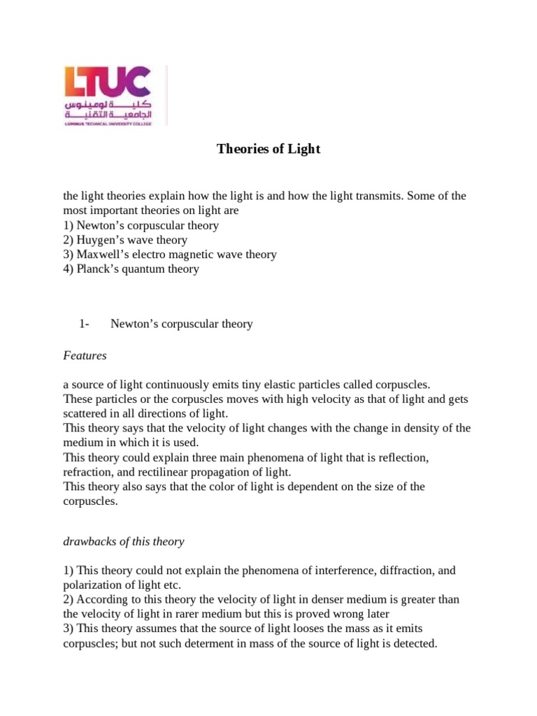 Theories of Light: Features | PDF | Light | Waves