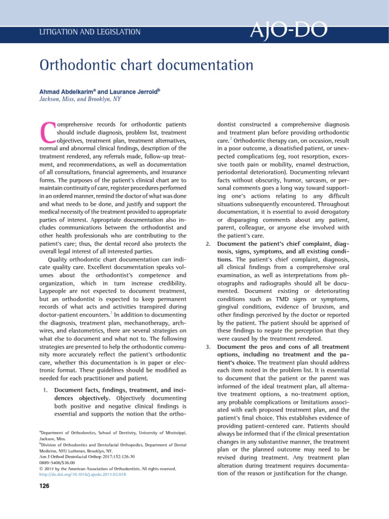 Orthodontic Chart Documentation: Litigation and Legislation | PDF ...