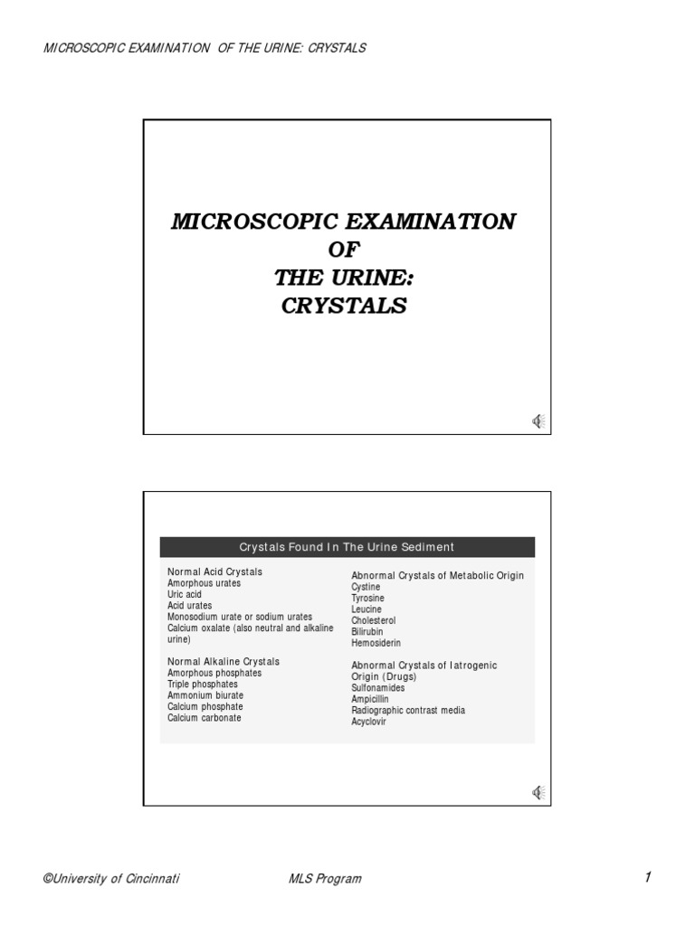 Microscopic Examination of The Urine: Crystals | PDF | Urine | Chemical ...