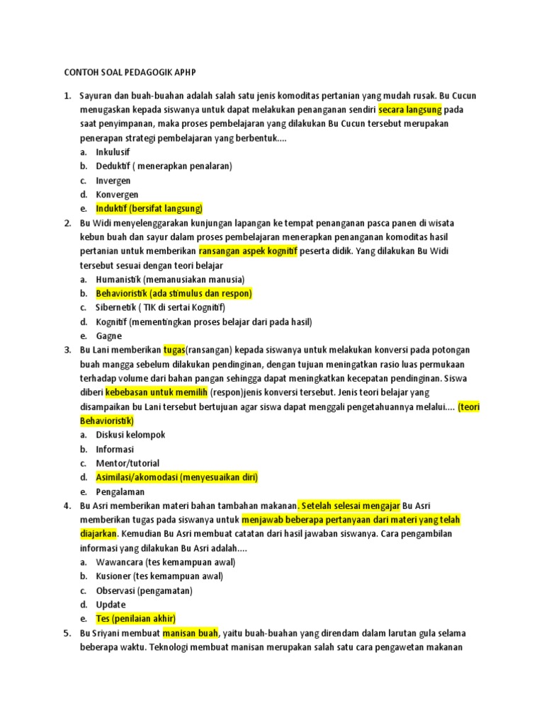 Contoh Soal Pedagogik Aphp | PDF