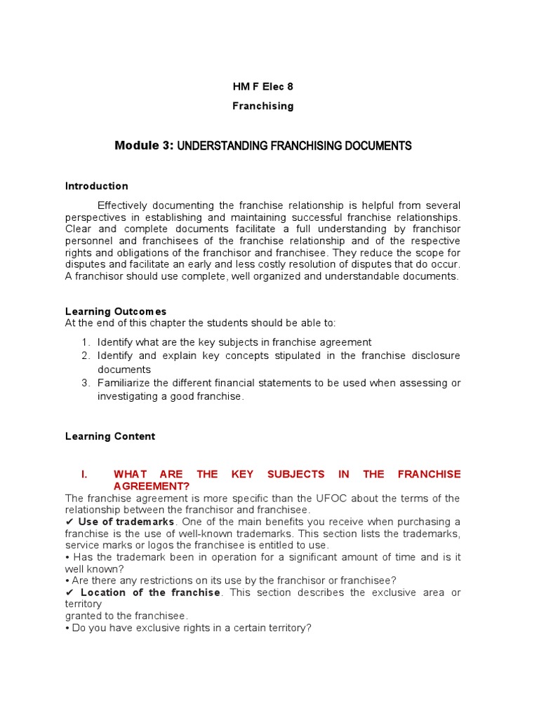 Module 3 Franchising | PDF | Franchising | Balance Sheet