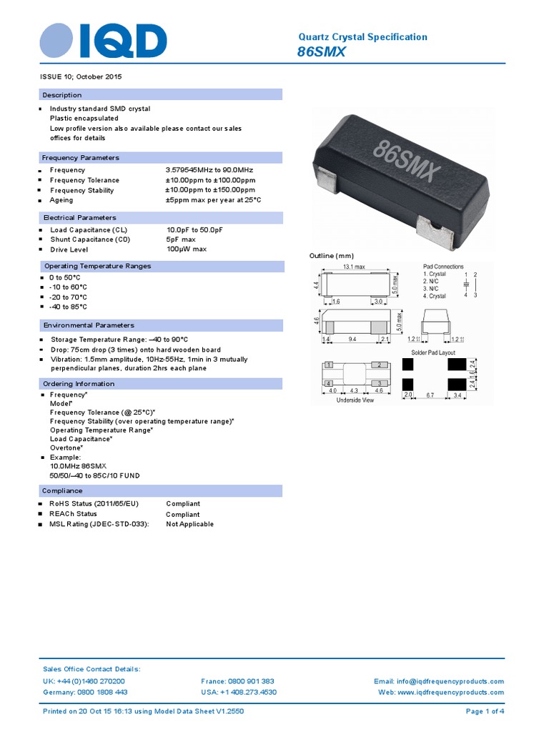 Specifications and Parameters for the 86SMX Quartz Crystal | PDF ...