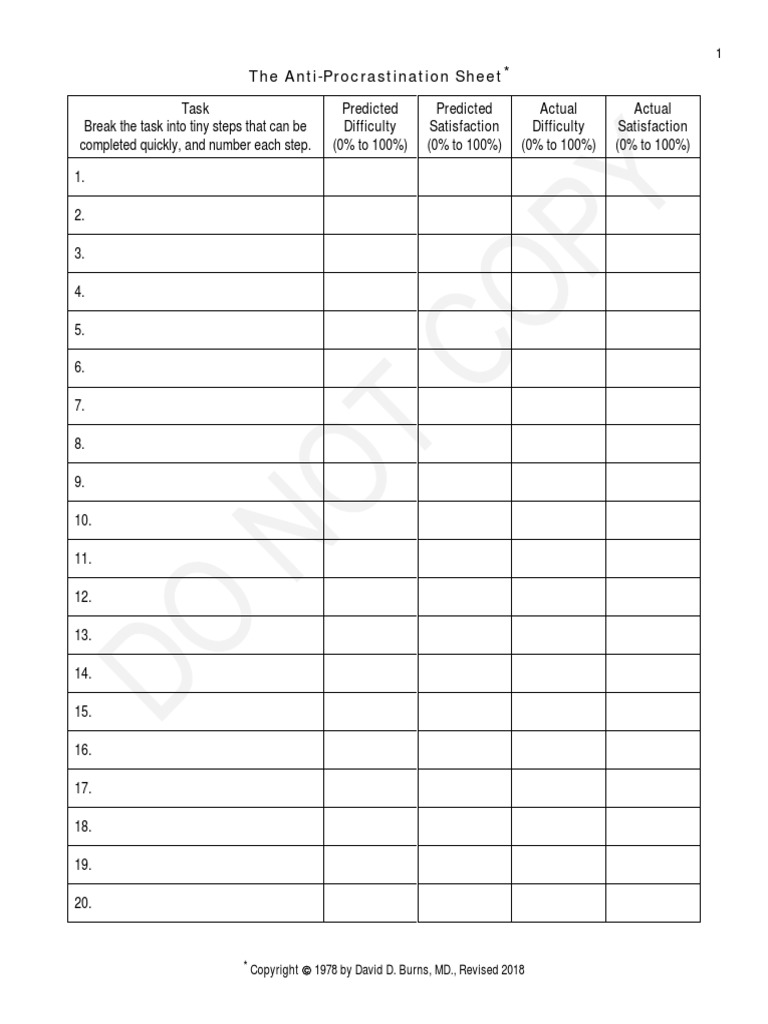 Anti Procrastination Sheet Blank Portrait V 1 | PDF