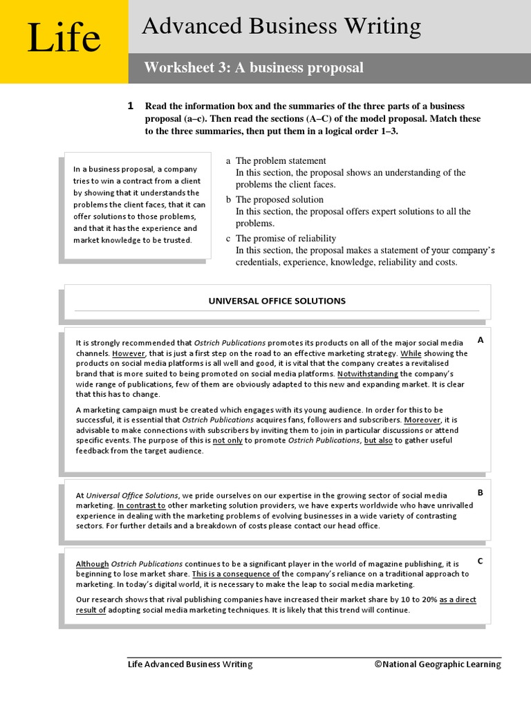 Advanced Business Writing: Worksheet 3: A Business Proposal | PDF ...
