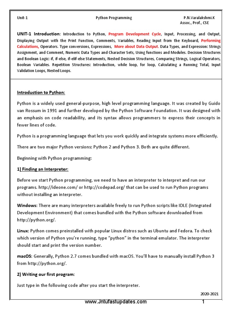R19 Python Unit 1 Ref 2 Pdf Python Programming Language Boolean Data Type 