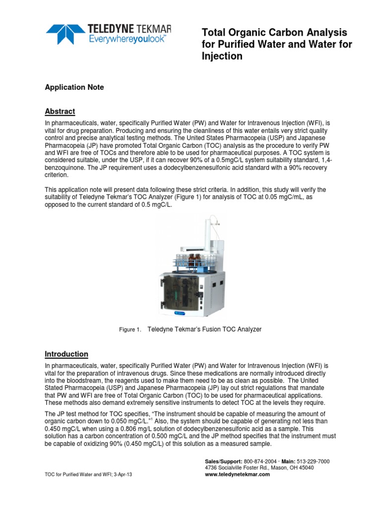 TOC Fusion For Purified and WFI - JP | PDF | Total Organic Carbon ...