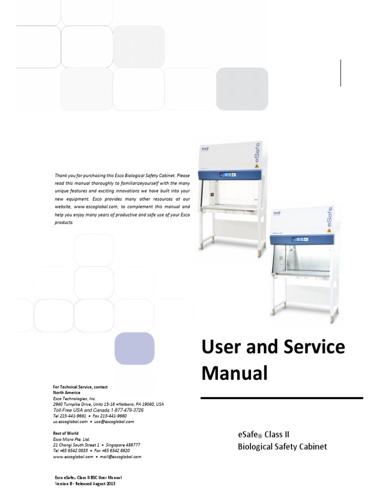 User and Service Manual: Esafe Class Ii Biological Safety Cabinet | PDF