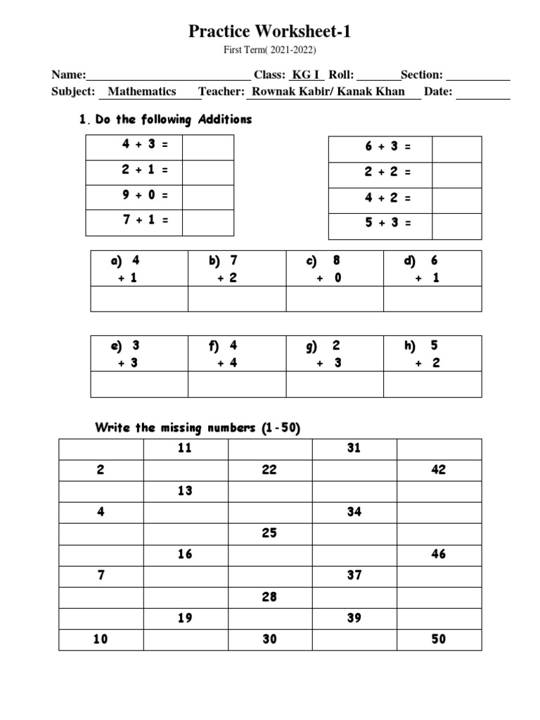 Mathematics - Number Writing (Practice Worksheet-1) DT 11th of August ...