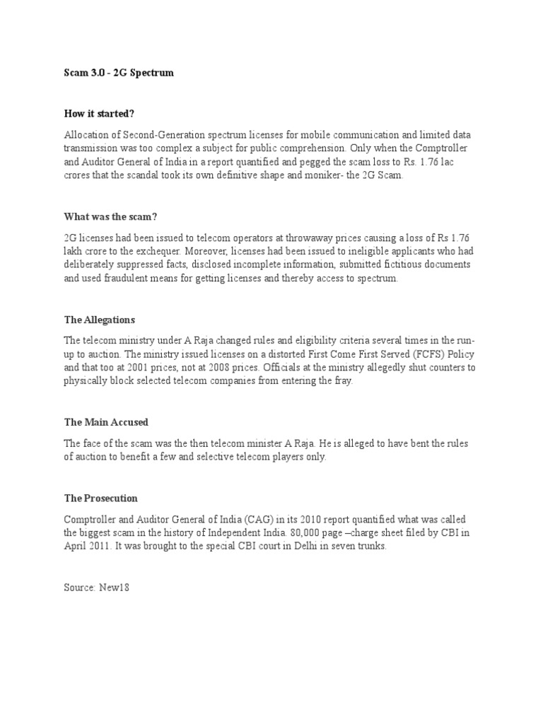 Scam 3.0 - 2G Spectrum: What Was The Scam? | PDF | Finance & Money ...