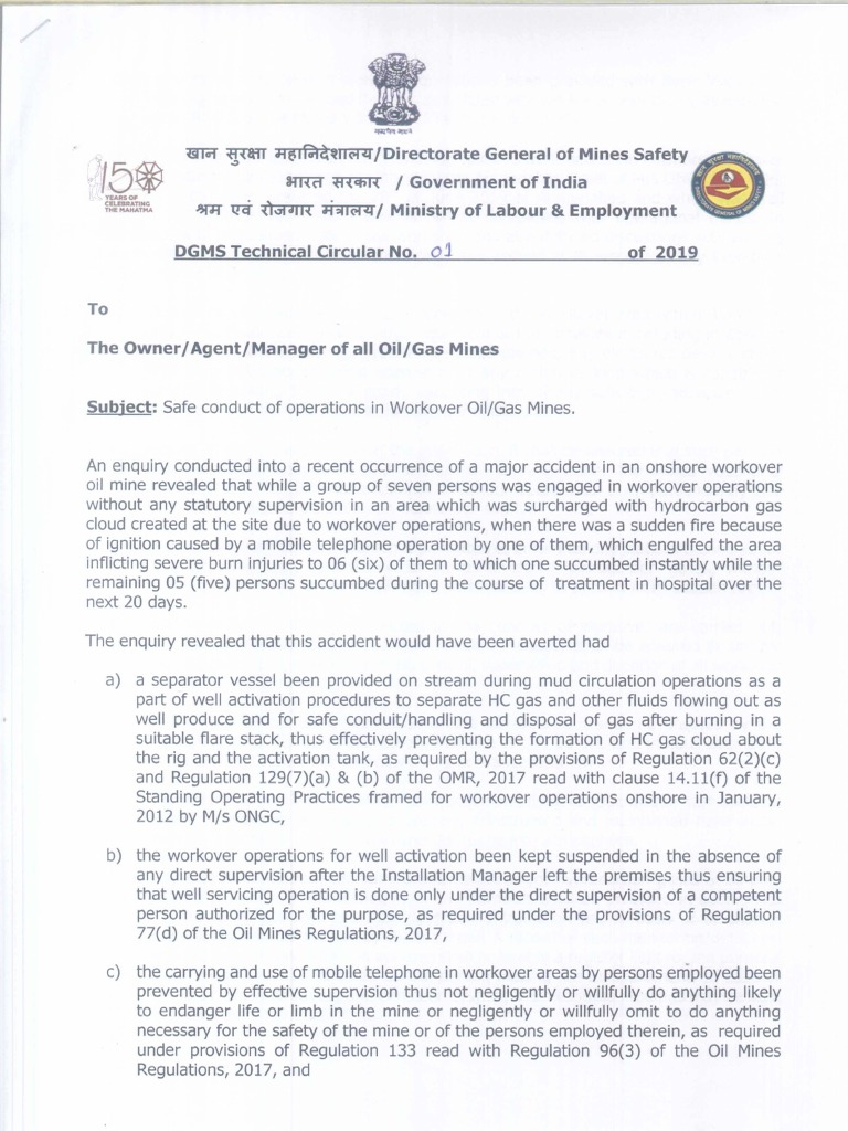 DGMS Technical Circular No1 of 2019 | PDF