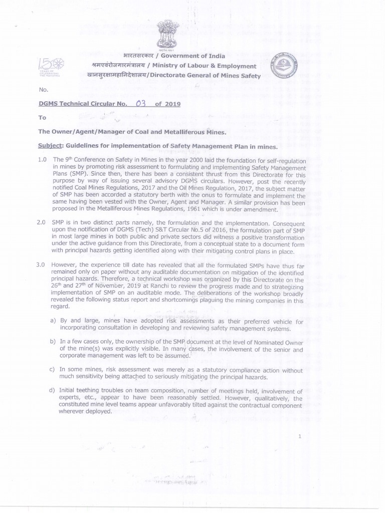 DGMS Tech Circular No03 of 2019 | PDF