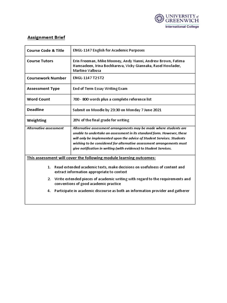 EAP T2 Summative Writing Assignment - Essay Brief (Apr - Jun 2021) | PDF | Question | Logic