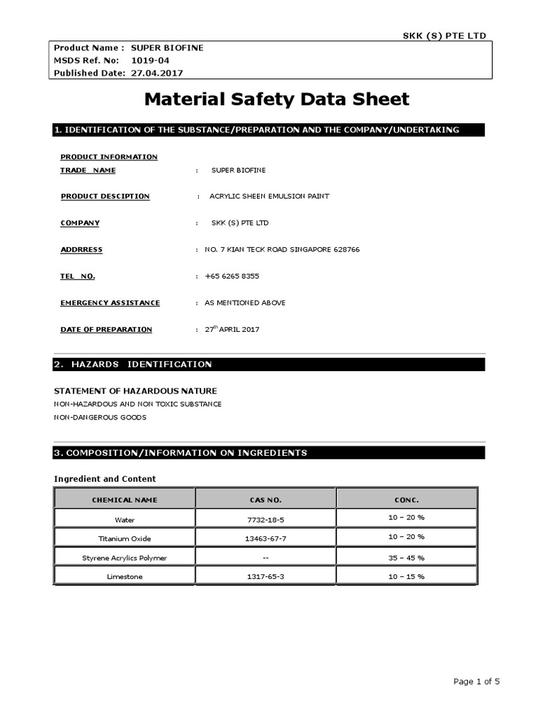 Material Safety Data Sheet: 1. Identification of The Substance ...