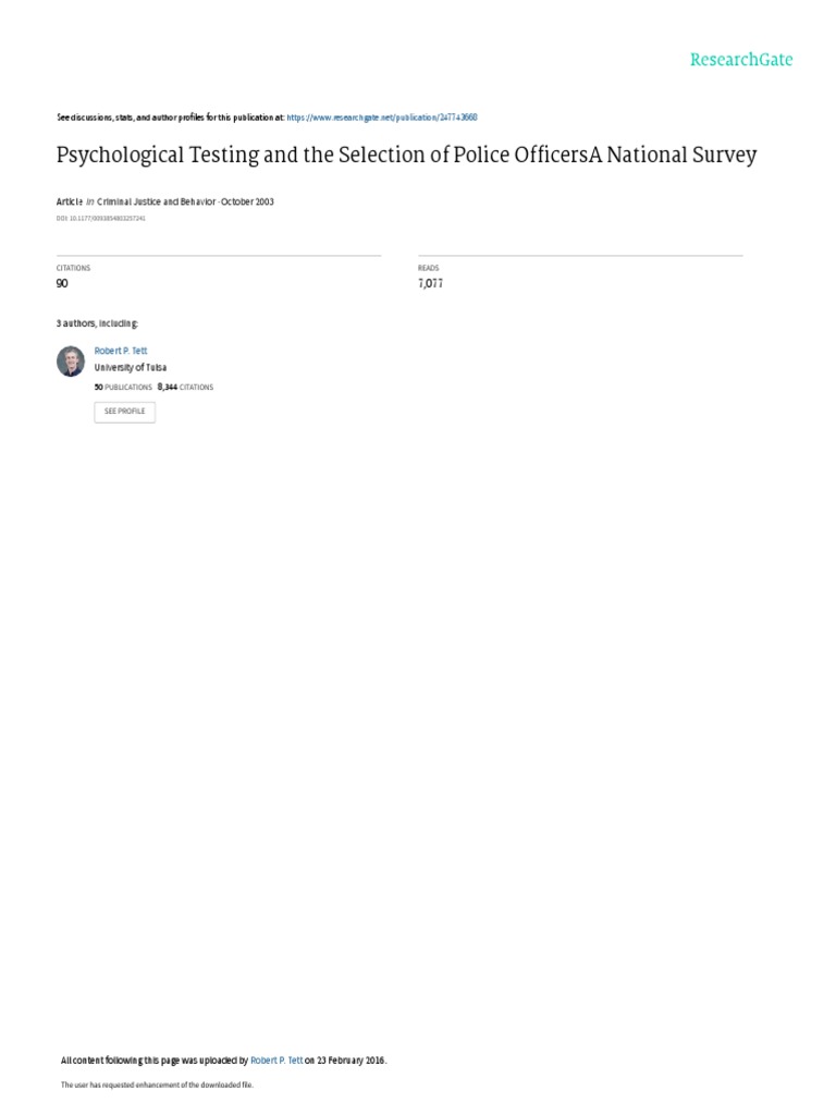 Psychological Testing and The Selection of Police | PDF | Psychology ...